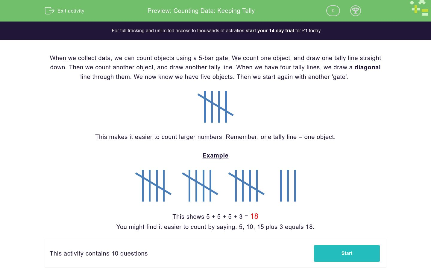 Counting Data: Keeping Tally Worksheet - EdPlace