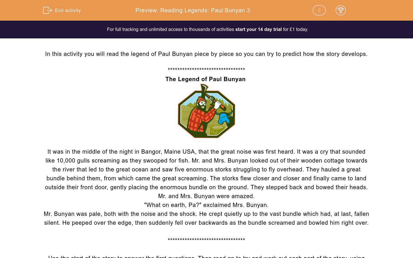 Reading Legends: Paul Bunyan 3 Worksheet - EdPlace