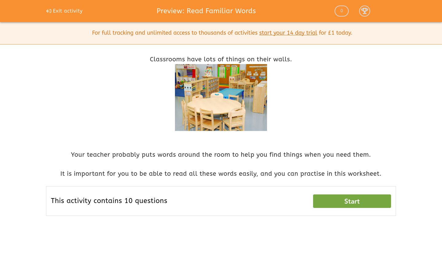 Read Familiar Words Worksheet - EdPlace