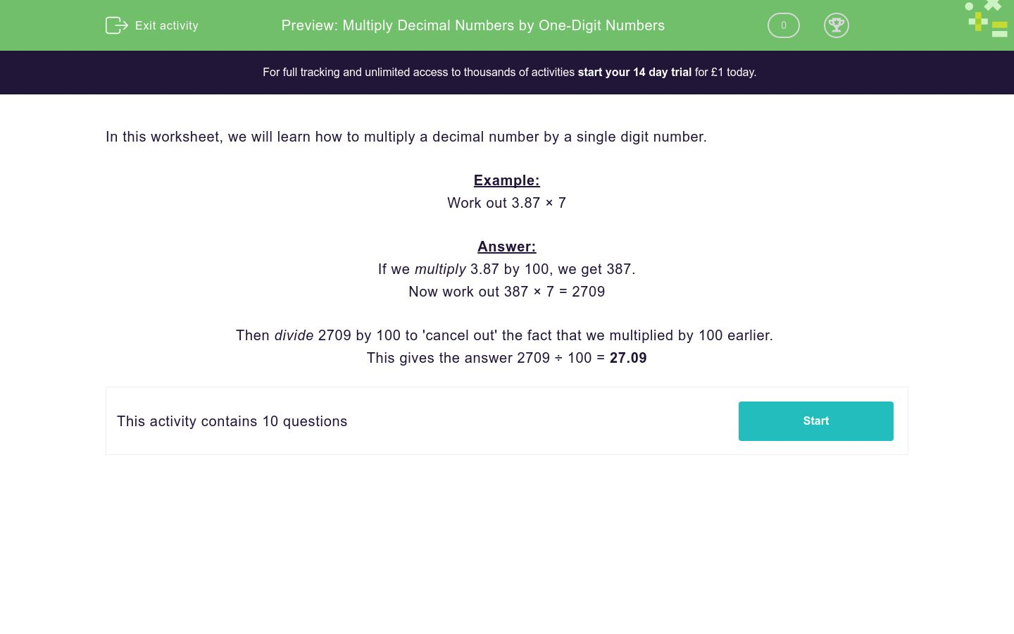 Multiply Decimal Numbers By One Digit Numbers Worksheet EdPlace