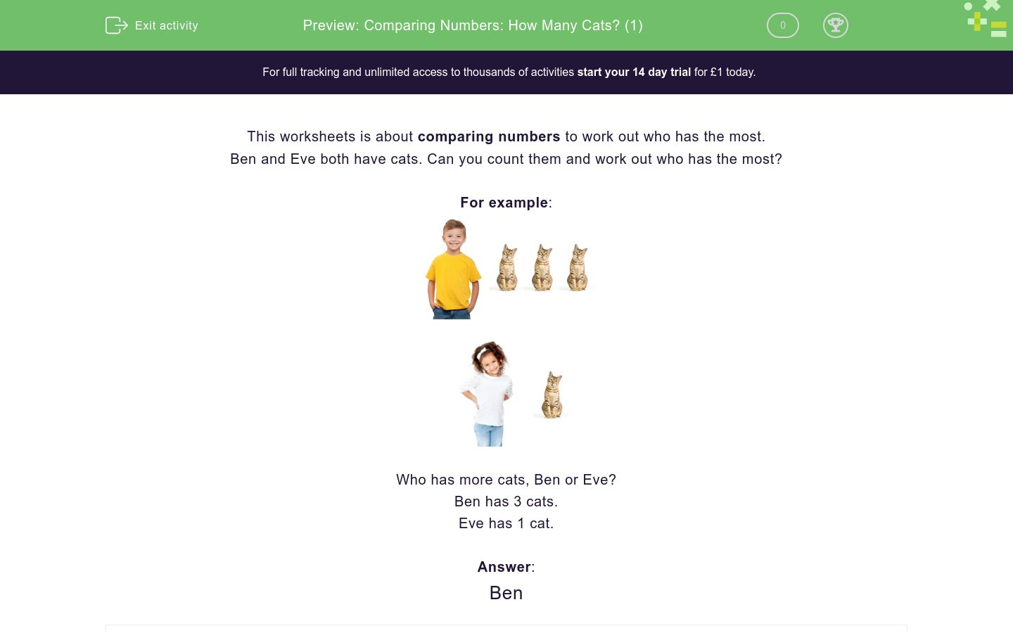 Comparing Numbers: How Many Cats? (1) Worksheet - EdPlace