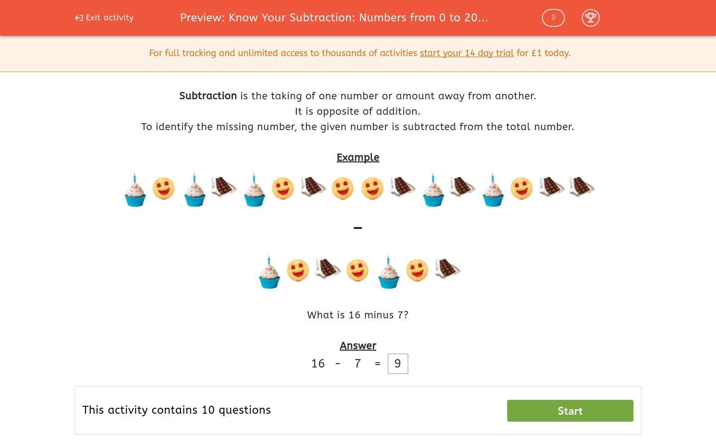 Know Your Subtraction: Numbers from 0 to 20 with Pictures (1) Worksheet ...