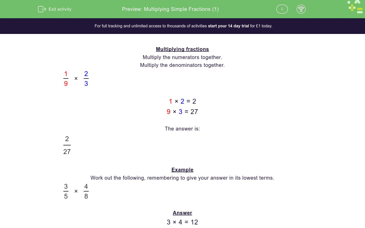Multiplying Simple Fractions (1) Worksheet - EdPlace