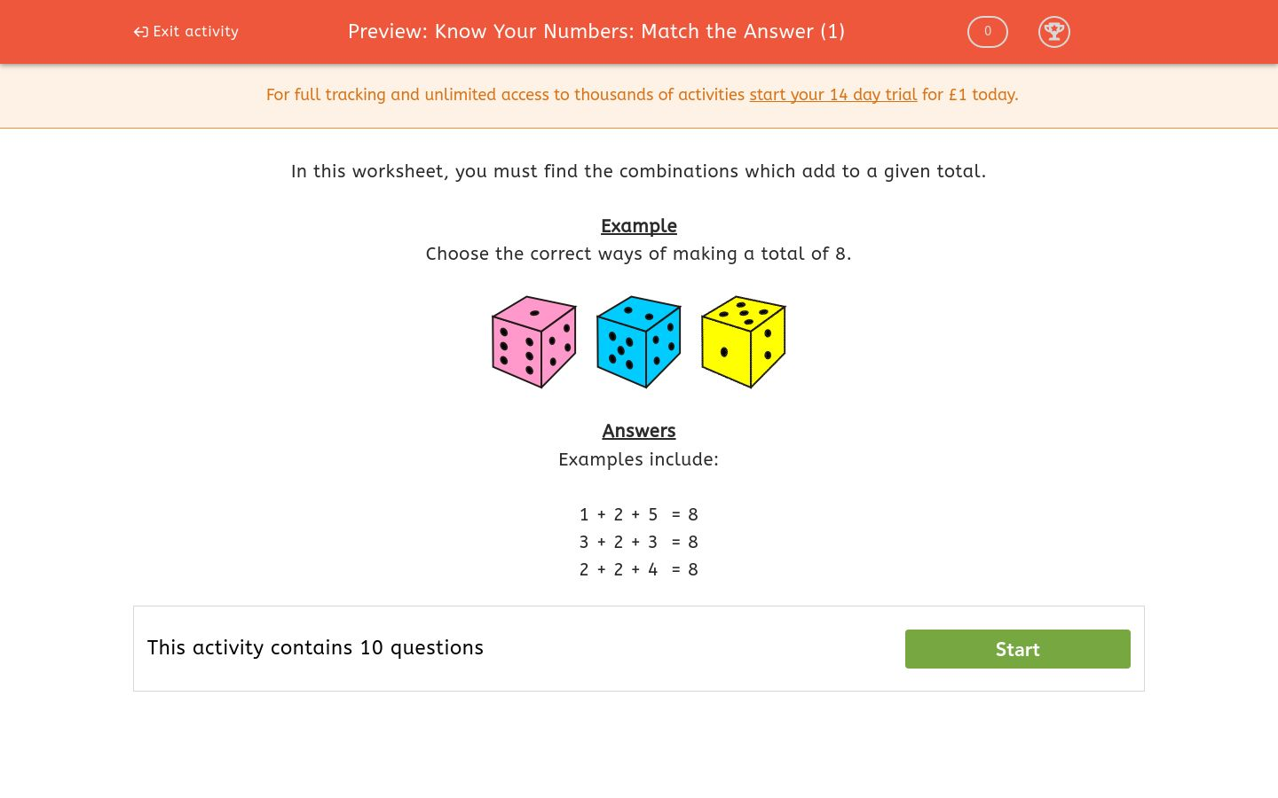 Know Your Numbers: Match the Answer (1) Worksheet - EdPlace