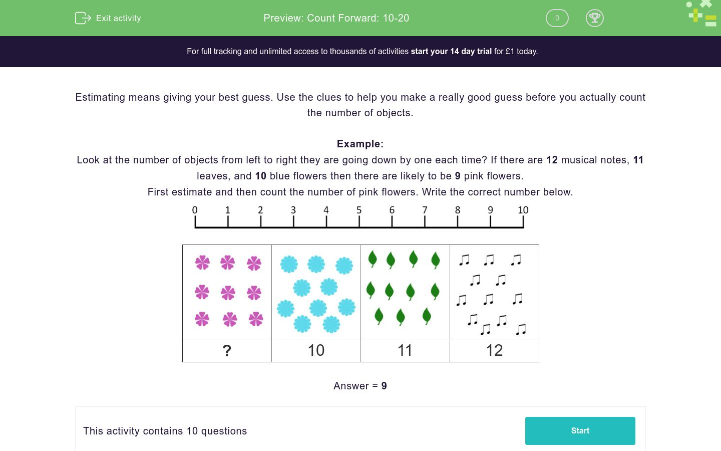 Count Forward: 10-20 Worksheet - EdPlace
