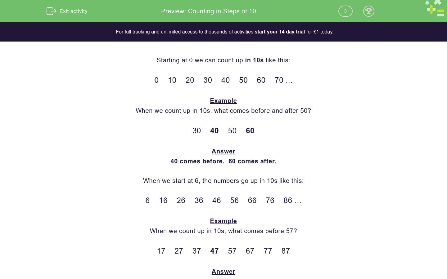 Counting in Steps of 10 Worksheet - EdPlace