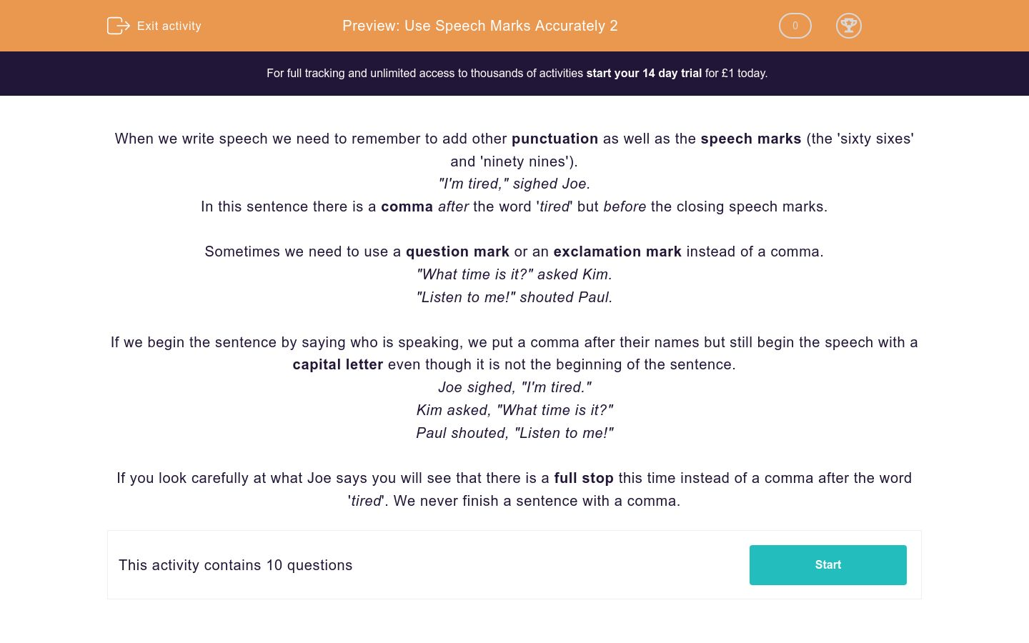Use Speech Marks Accurately 2 Worksheet - EdPlace