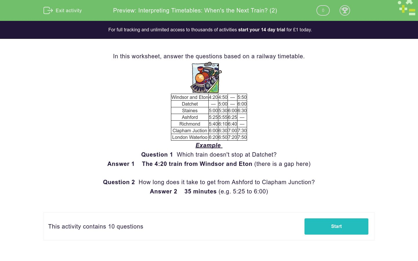 Interpreting Timetables: When's the Next Train? (2) Worksheet - EdPlace