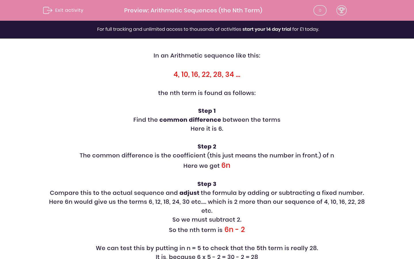 Arithmetic Sequences (the Nth Term) Worksheet - EdPlace