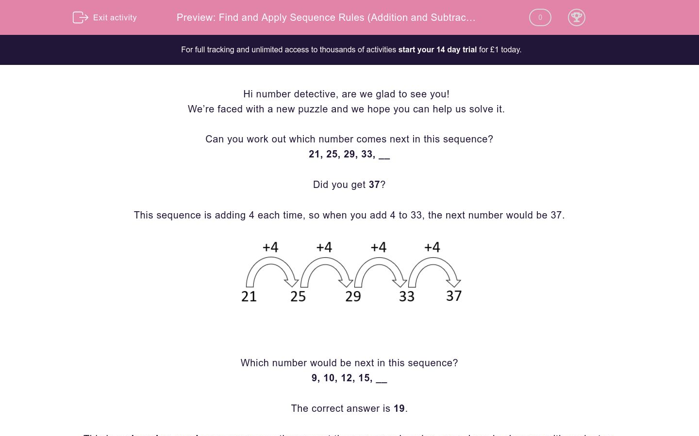 Find and Apply Sequence Rules (Addition and Subtraction) Worksheet ...
