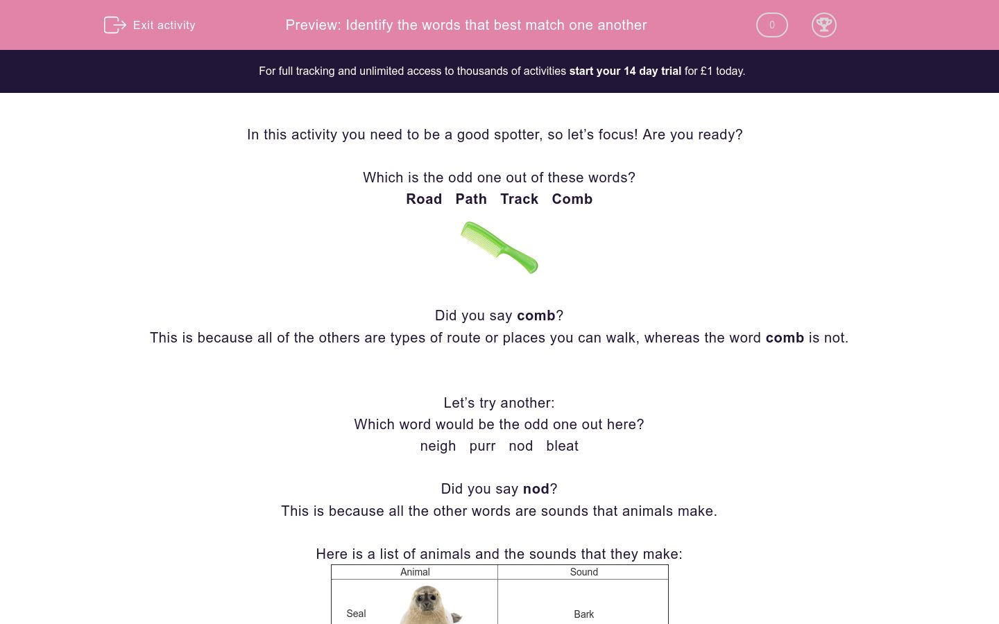 Identify the words that best match one another Worksheet - EdPlace