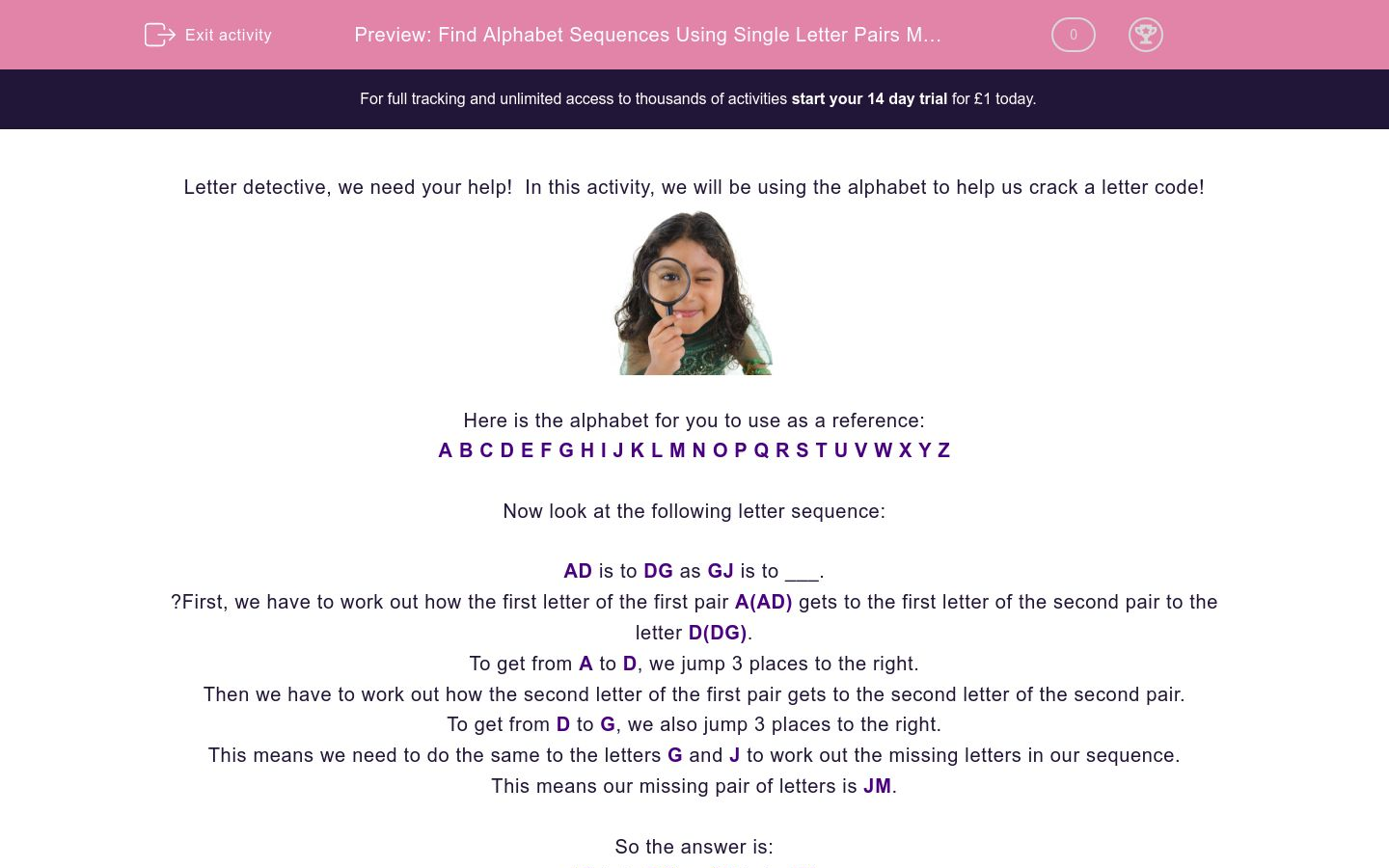 Find Alphabet Sequences Using Single Letter Pairs Moving Forwards and ...