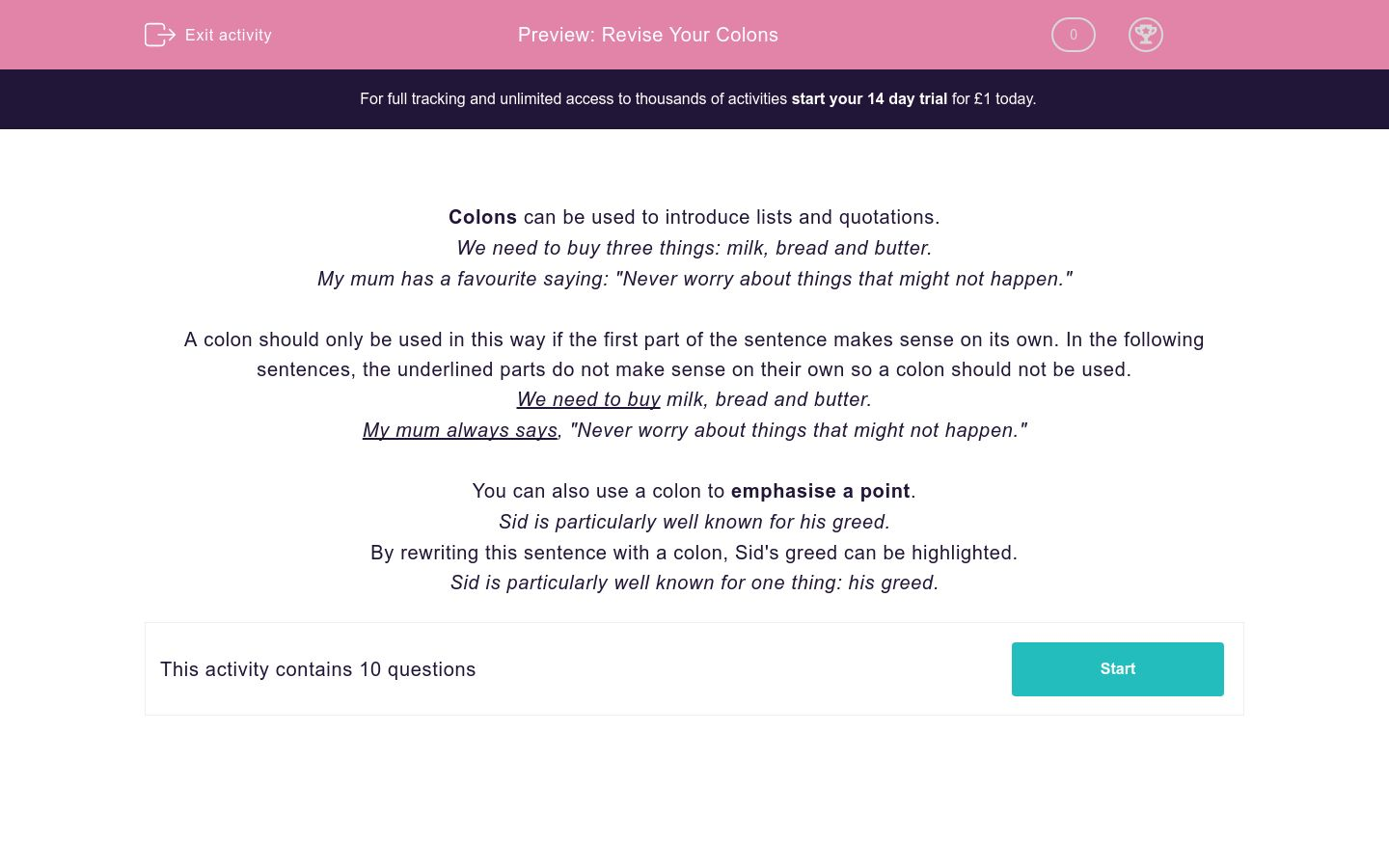 Revise Your Colons Worksheet - EdPlace