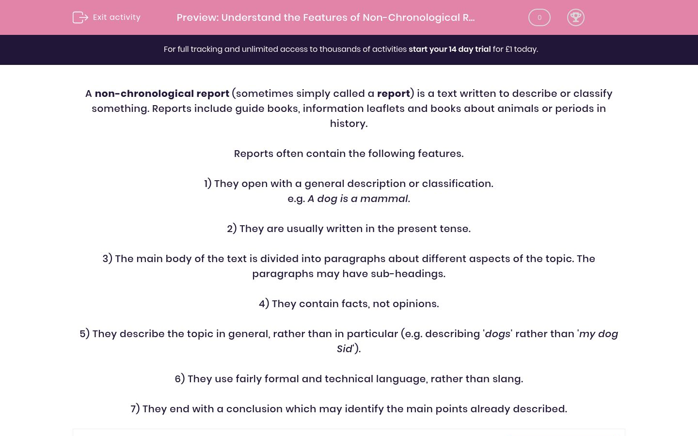 Understand the Features of Non-Chronological Reports Worksheet - EdPlace