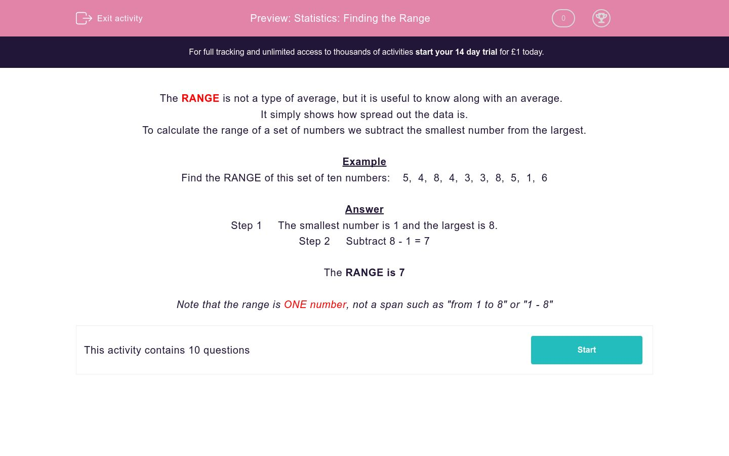 Statistics: Finding the Range Worksheet - EdPlace