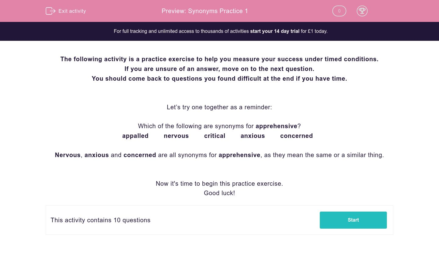 Synonyms Practice 1 Worksheet - EdPlace