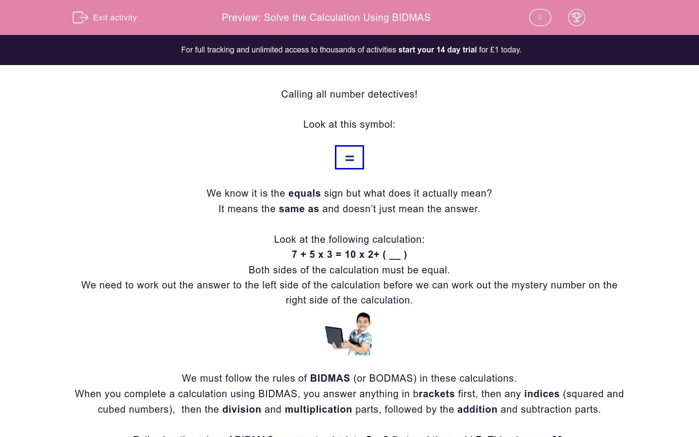 Solve the Calculation Using BIDMAS Worksheet - EdPlace