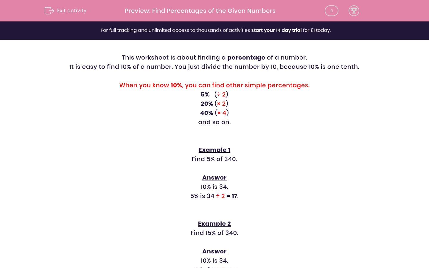 Find Percentages Of The Given Numbers Worksheet EdPlace find-percentages-of-the-given-numbers-worksheet-edplace