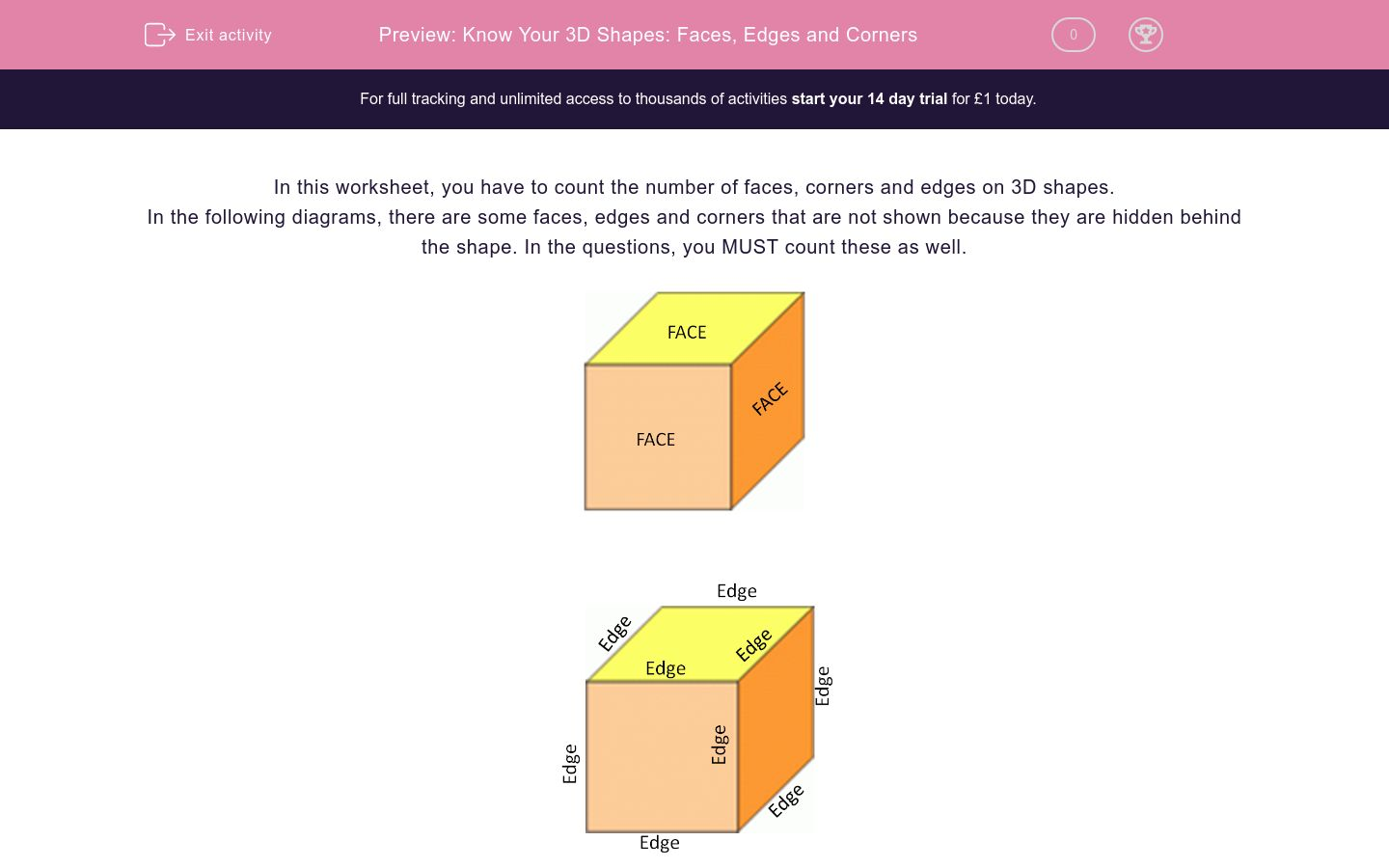 Know Your 3D Shapes: Faces, Edges and Corners Worksheet - EdPlace