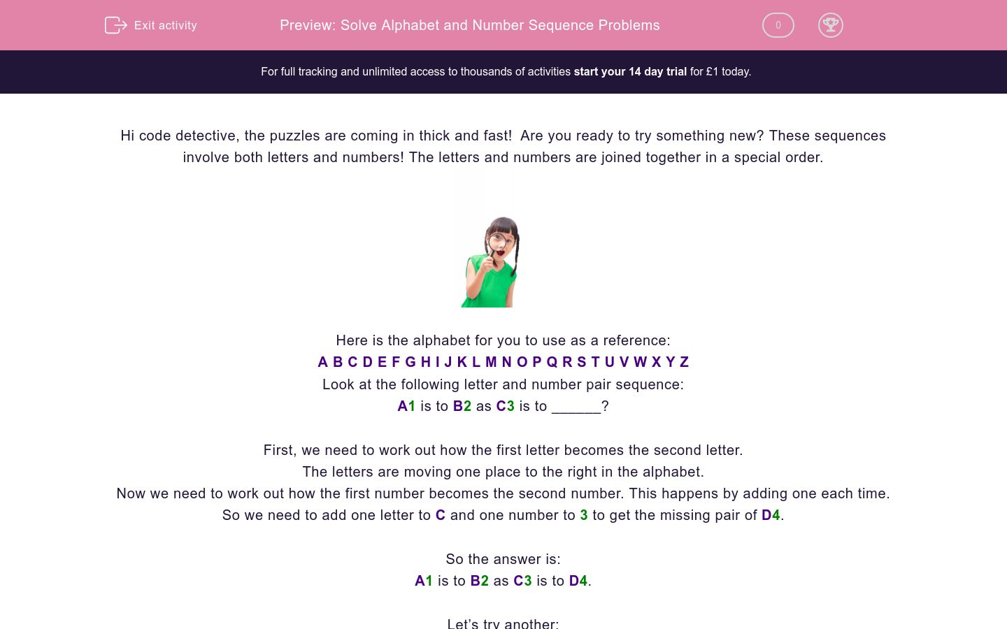 Solve Alphabet And Number Sequence Problems Worksheet EdPlace