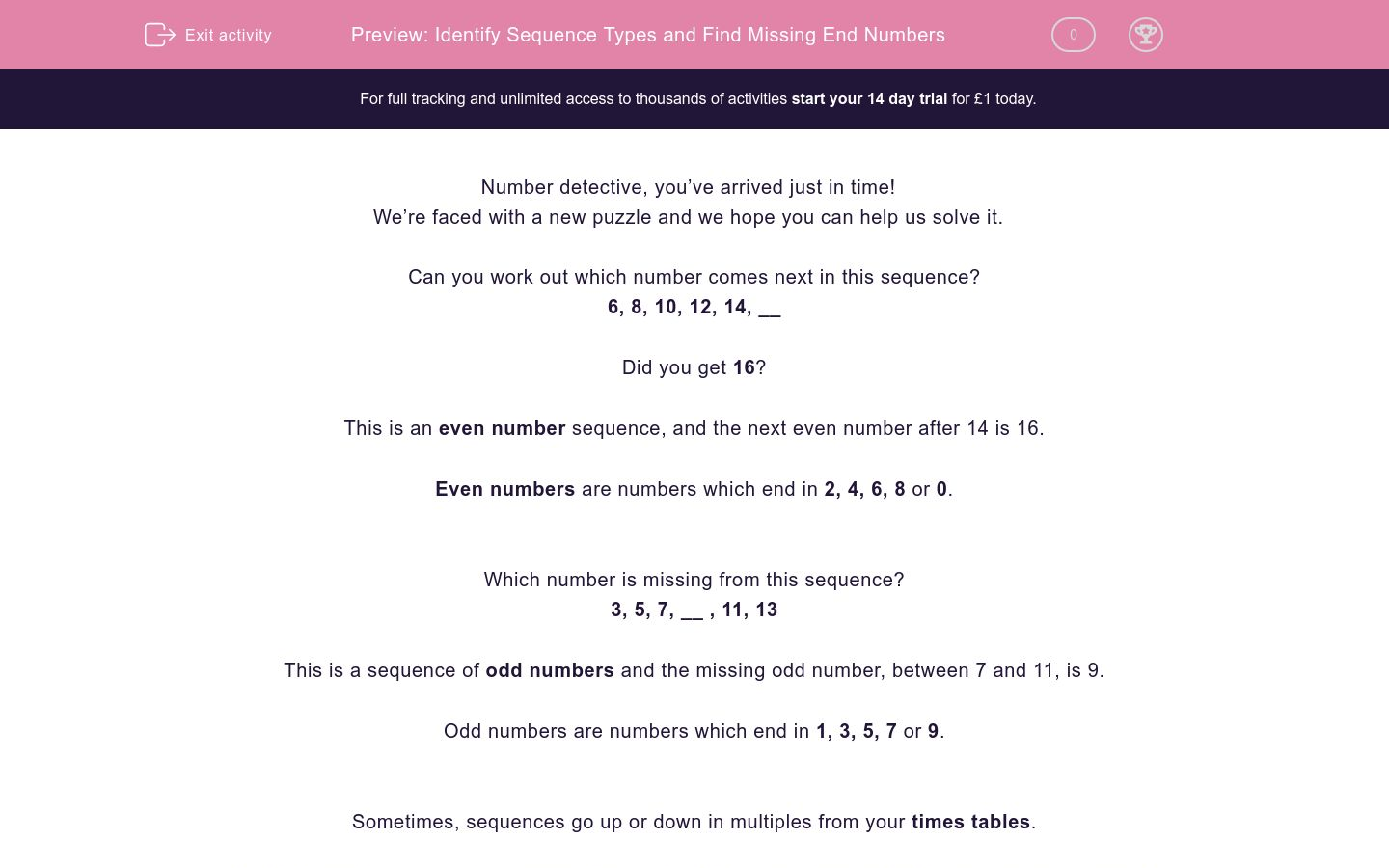 Identify Sequence Types and Find Missing End Numbers Worksheet - EdPlace