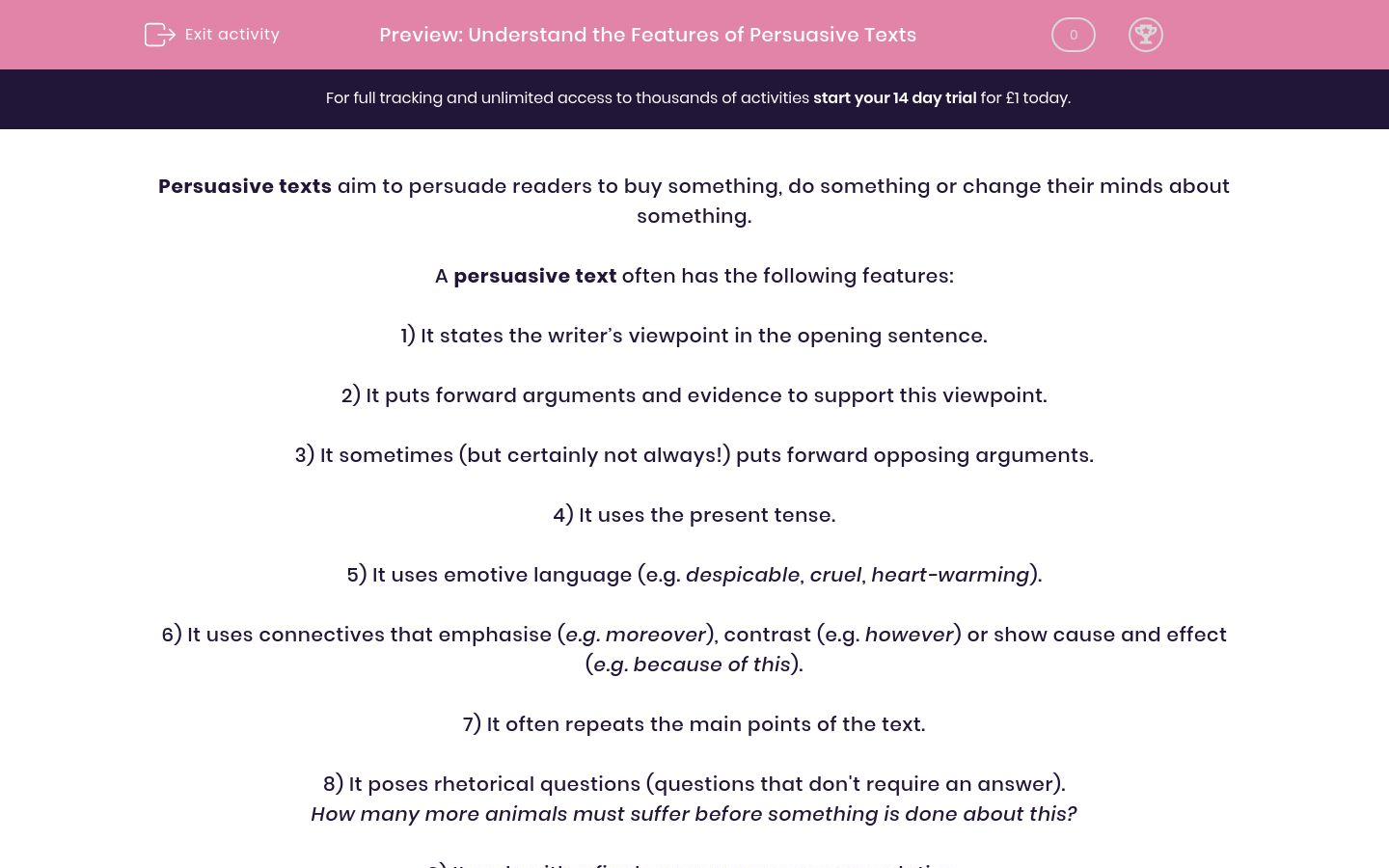 Understand the Features of Persuasive Texts Worksheet - EdPlace