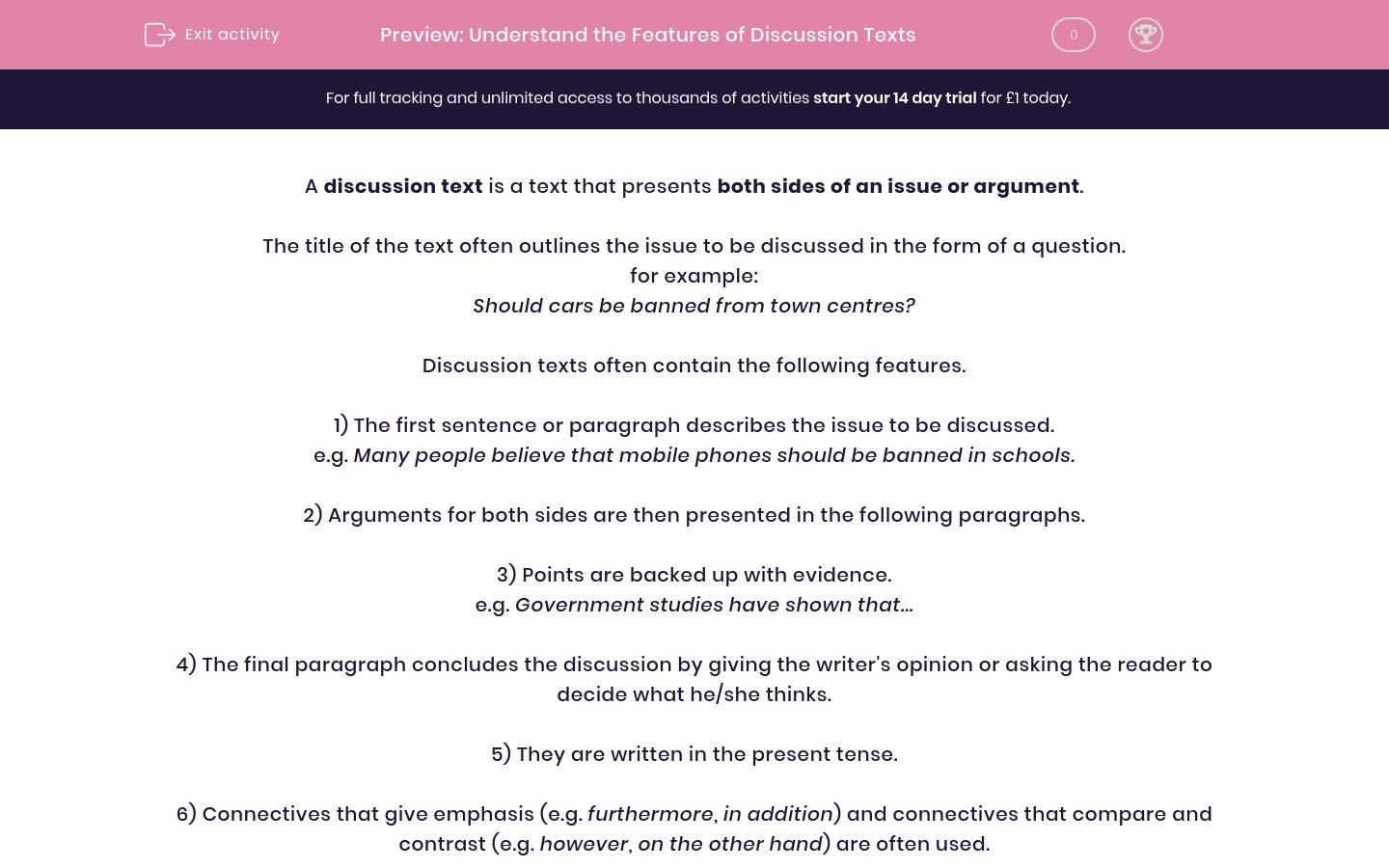 Understand the Features of Discussion Texts Worksheet - EdPlace
