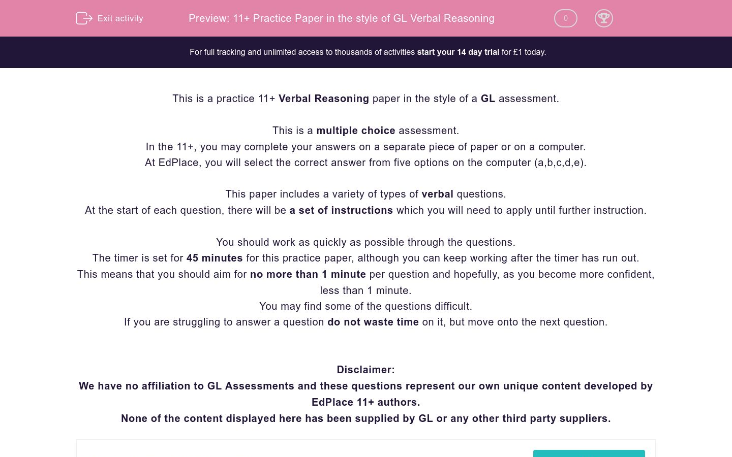 11+ Practice Paper in the style of GL Verbal Reasoning Worksheet - EdPlace