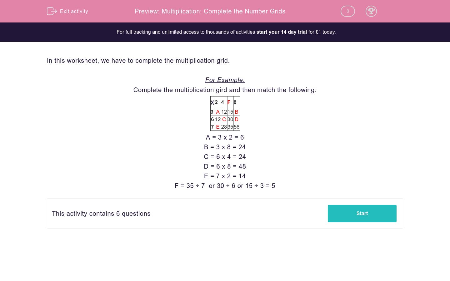 Multiplication: Complete the Number Grids Worksheet - EdPlace