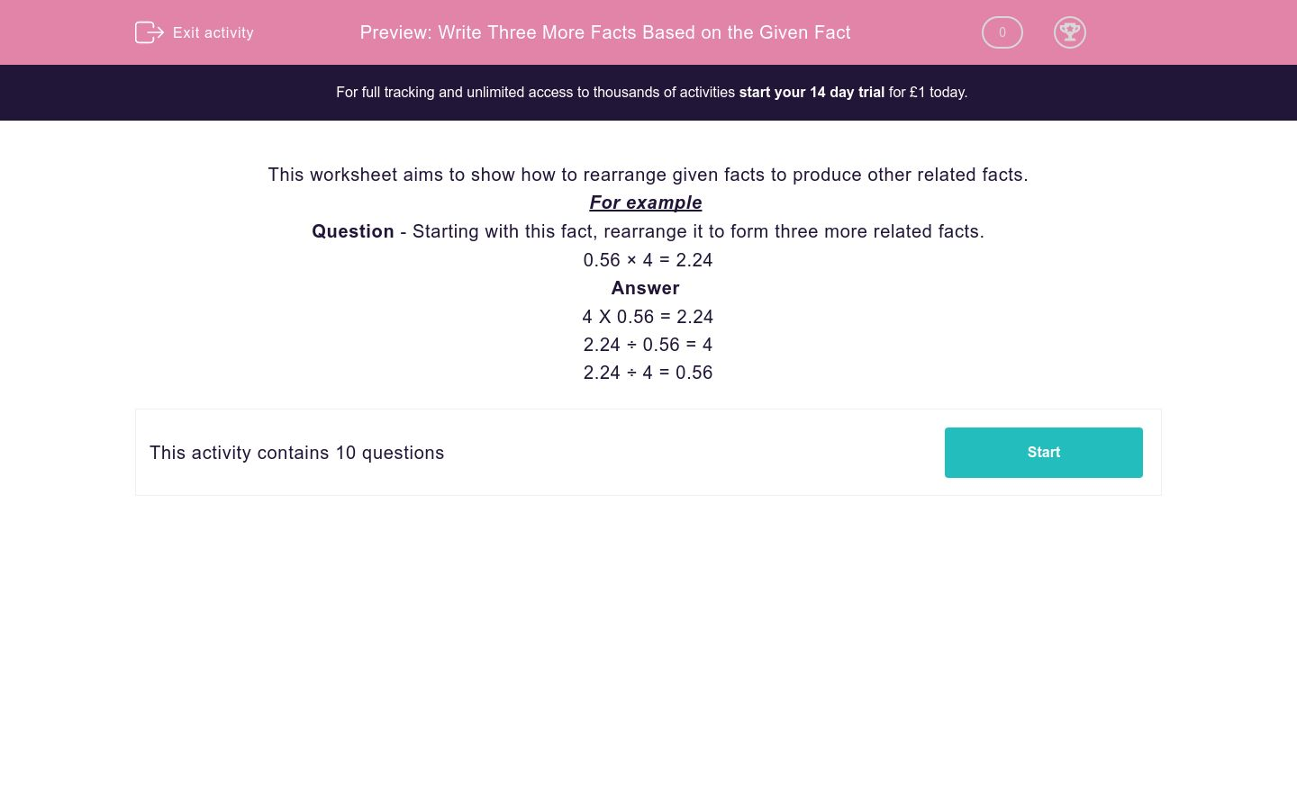 Write Three More Facts Based on the Given Fact Worksheet - EdPlace
