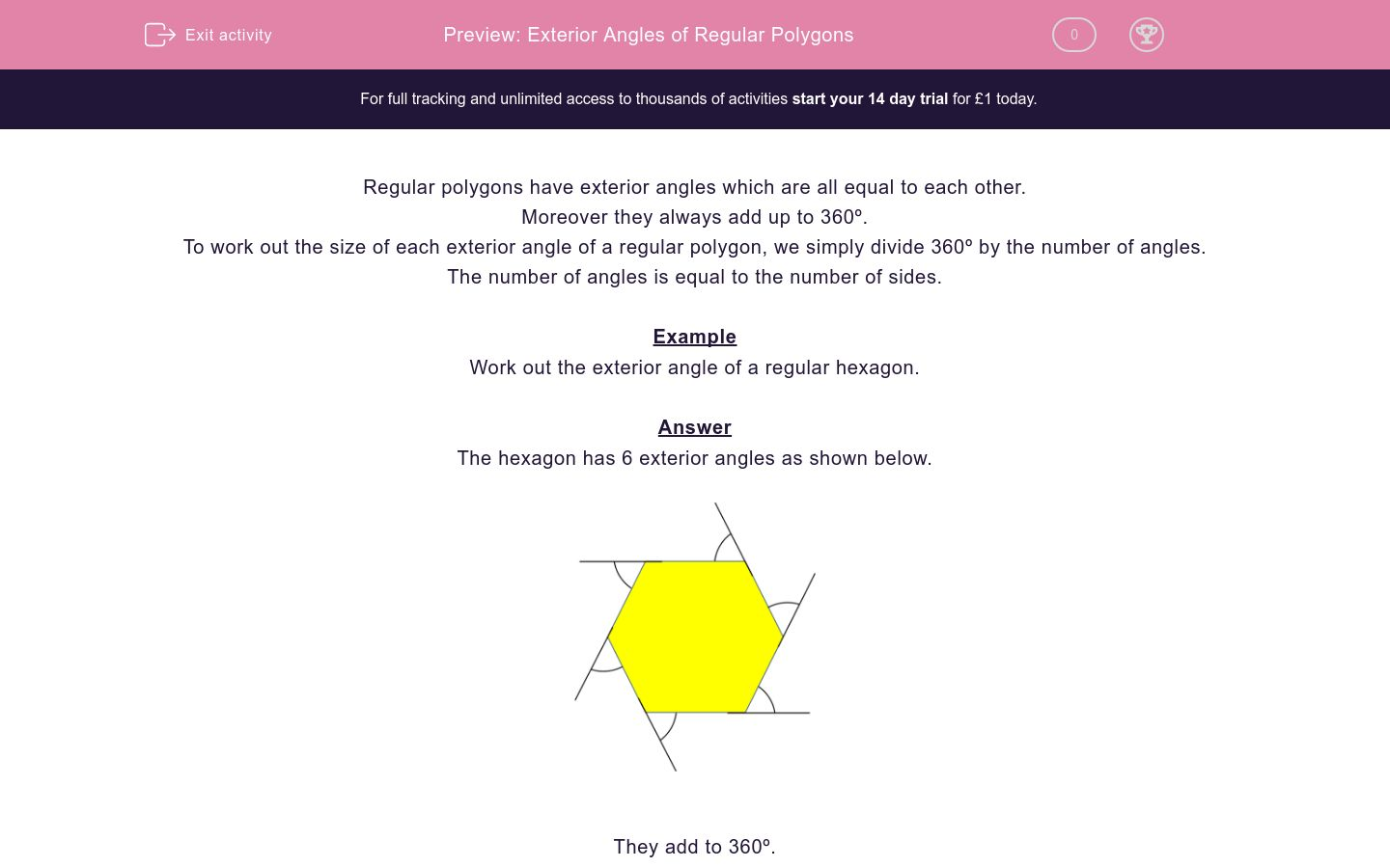 Exterior Angles Of Regular Polygons Worksheet EdPlace