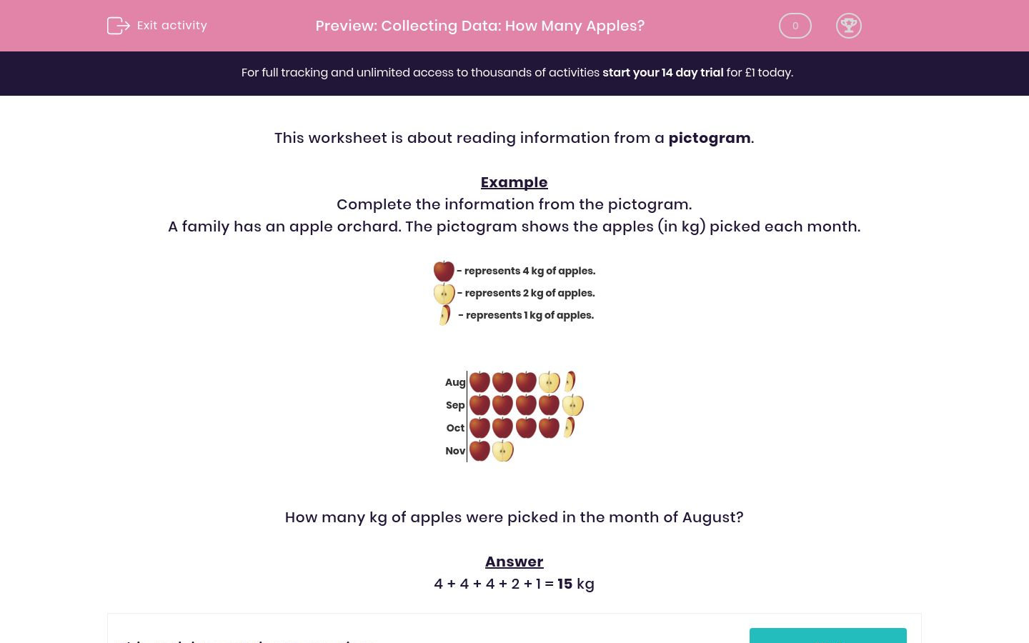Collecting Data: How Many Apples? Worksheet - EdPlace