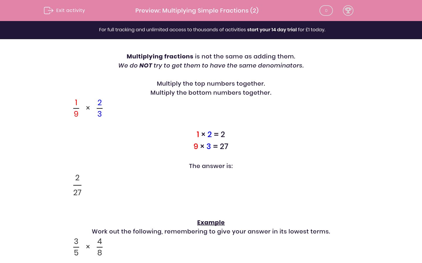 Multiplying Simple Fractions (2) Worksheet - EdPlace