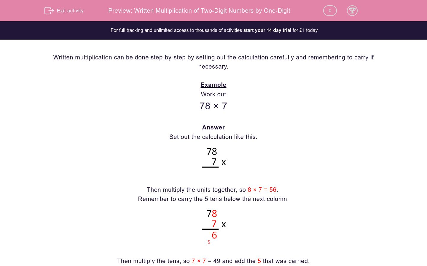 Written Multiplication of Two-Digit Numbers by One-Digit Worksheet ...