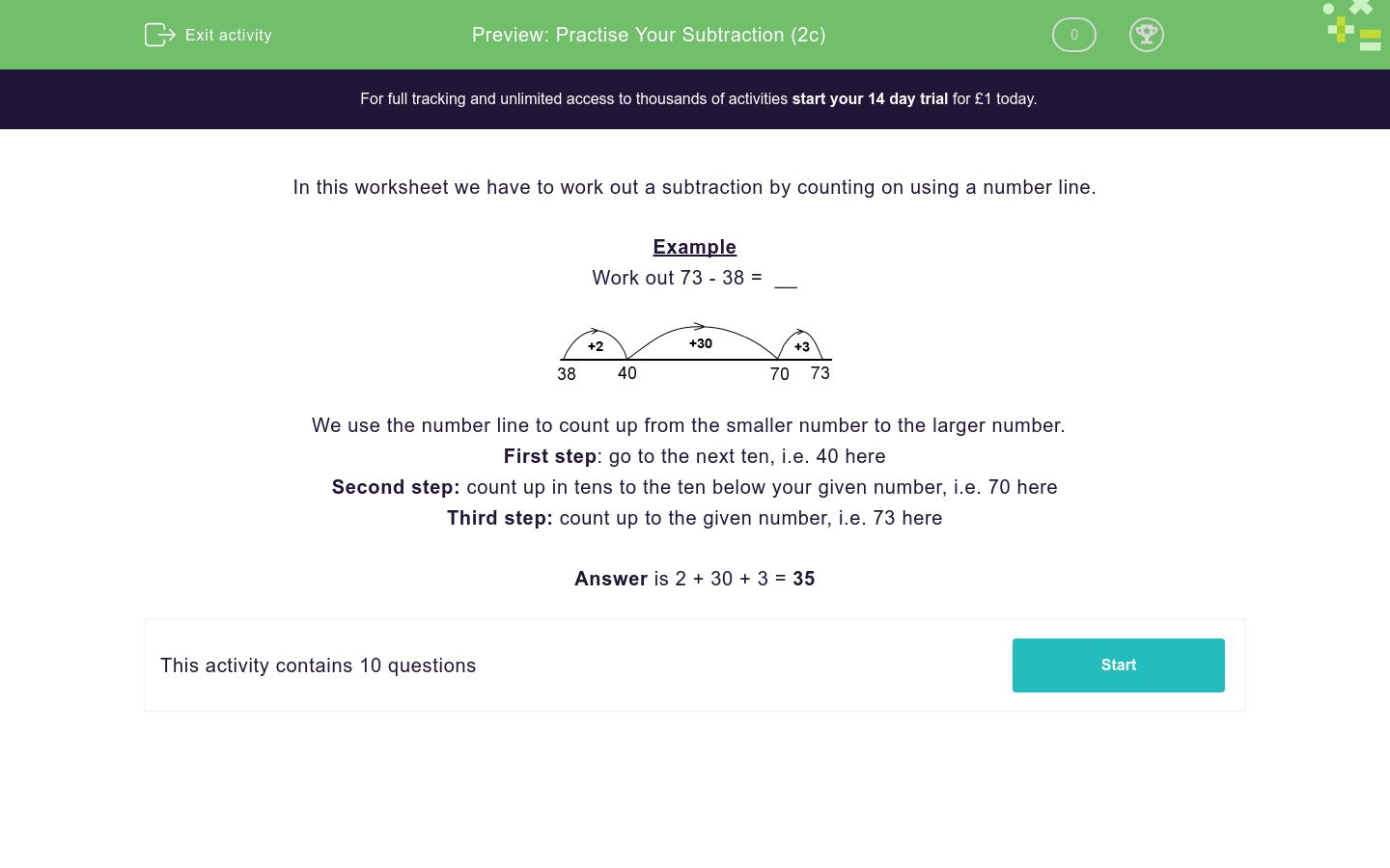 Practise Your Subtraction (2c) Worksheet - EdPlace