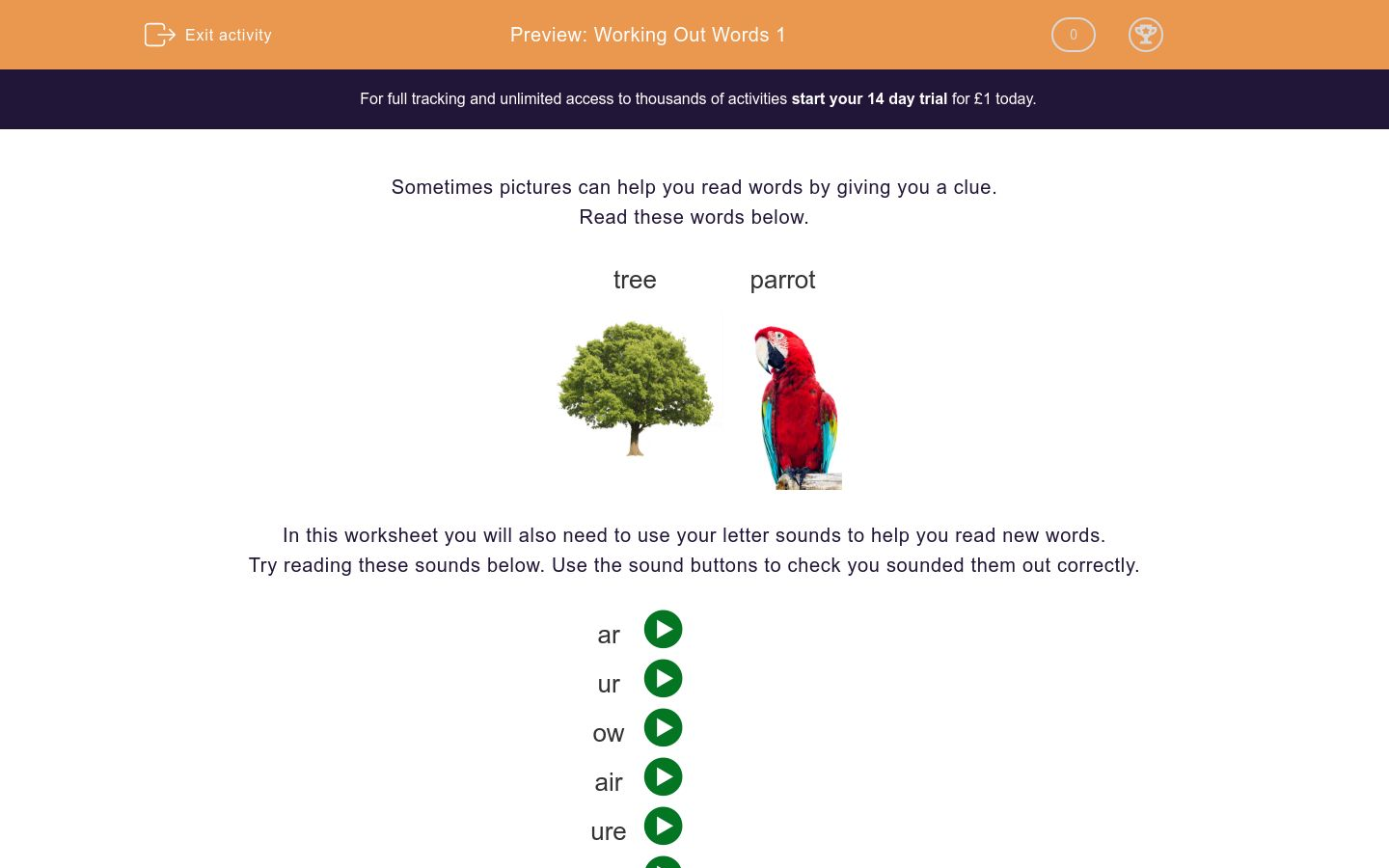 Working Out Words 1 Worksheet - EdPlace
