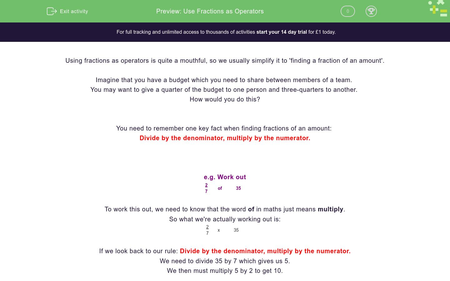 Use Fractions as Operators Worksheet - EdPlace