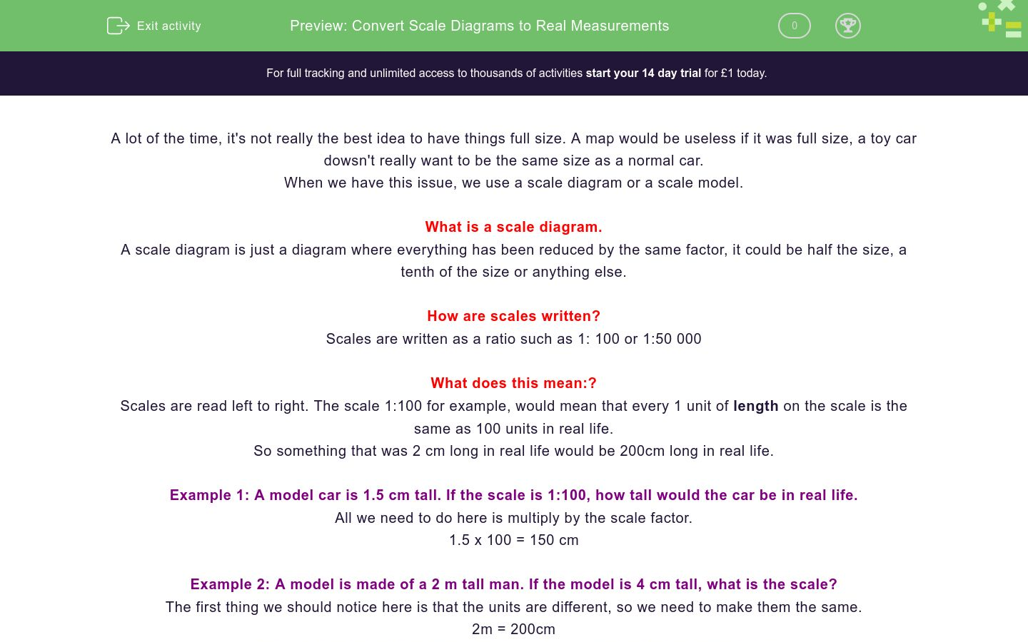 Convert Scale Diagrams to Real Measurements Worksheet - EdPlace
