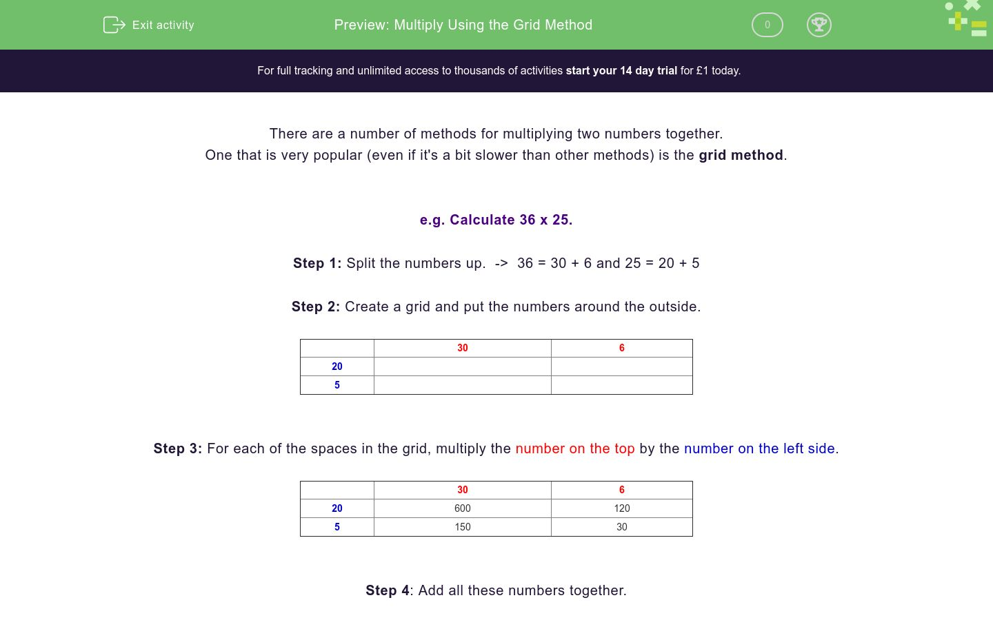 Multiply Using The Grid Method Worksheet EdPlace