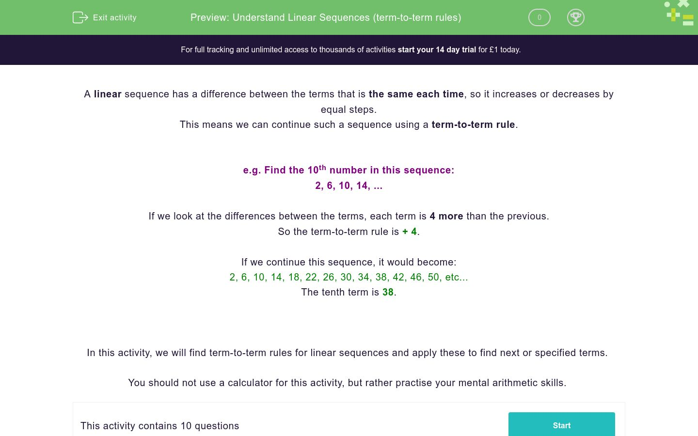 Understand Linear Sequences (term-to-term rules) Worksheet - EdPlace