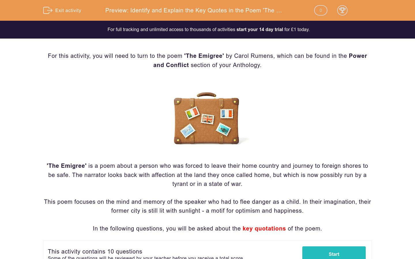 Identify and Explain the Key Quotes in the Poem 'The Emigree' by Carol ...