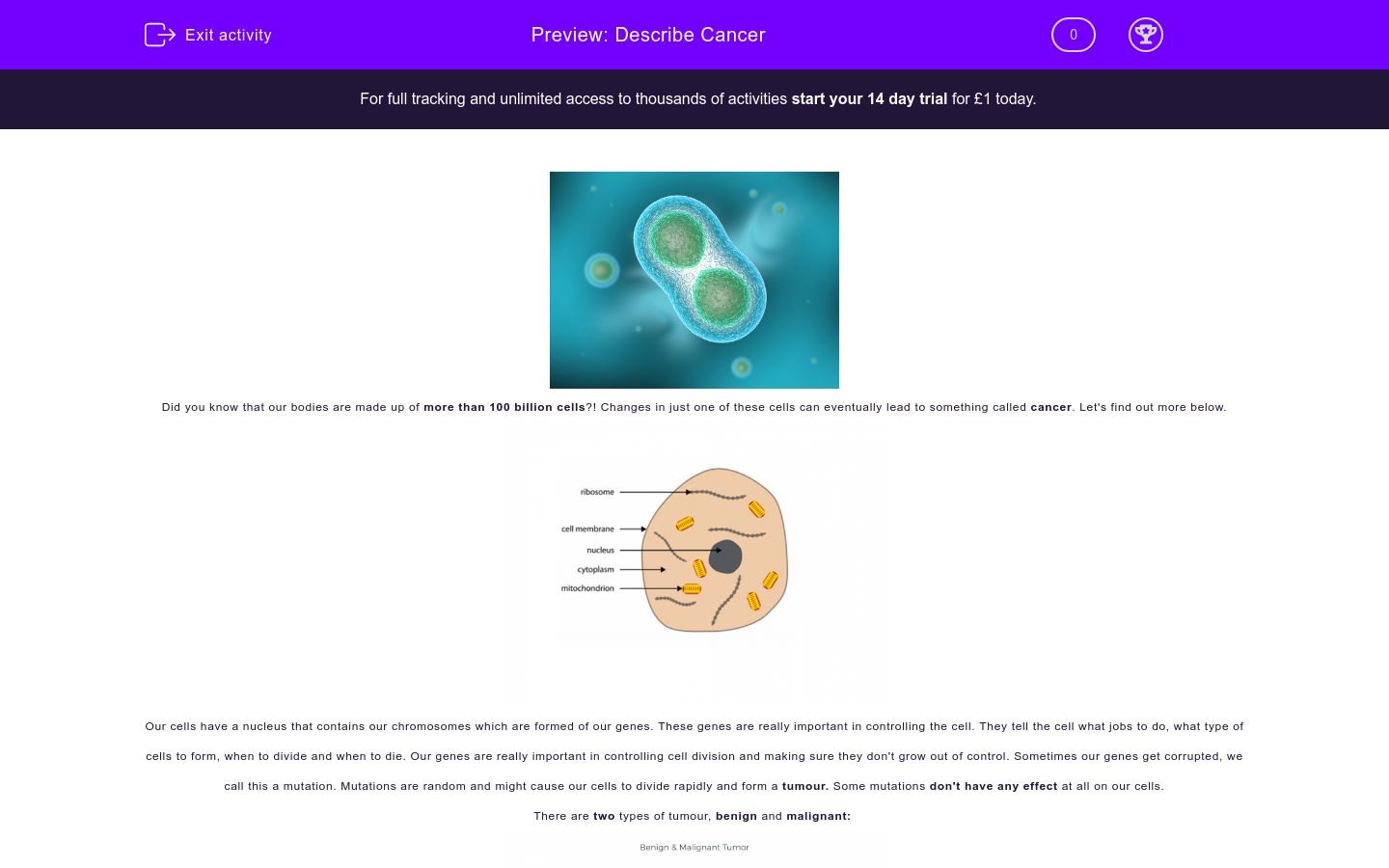 Describe Cancer Worksheet - EdPlace