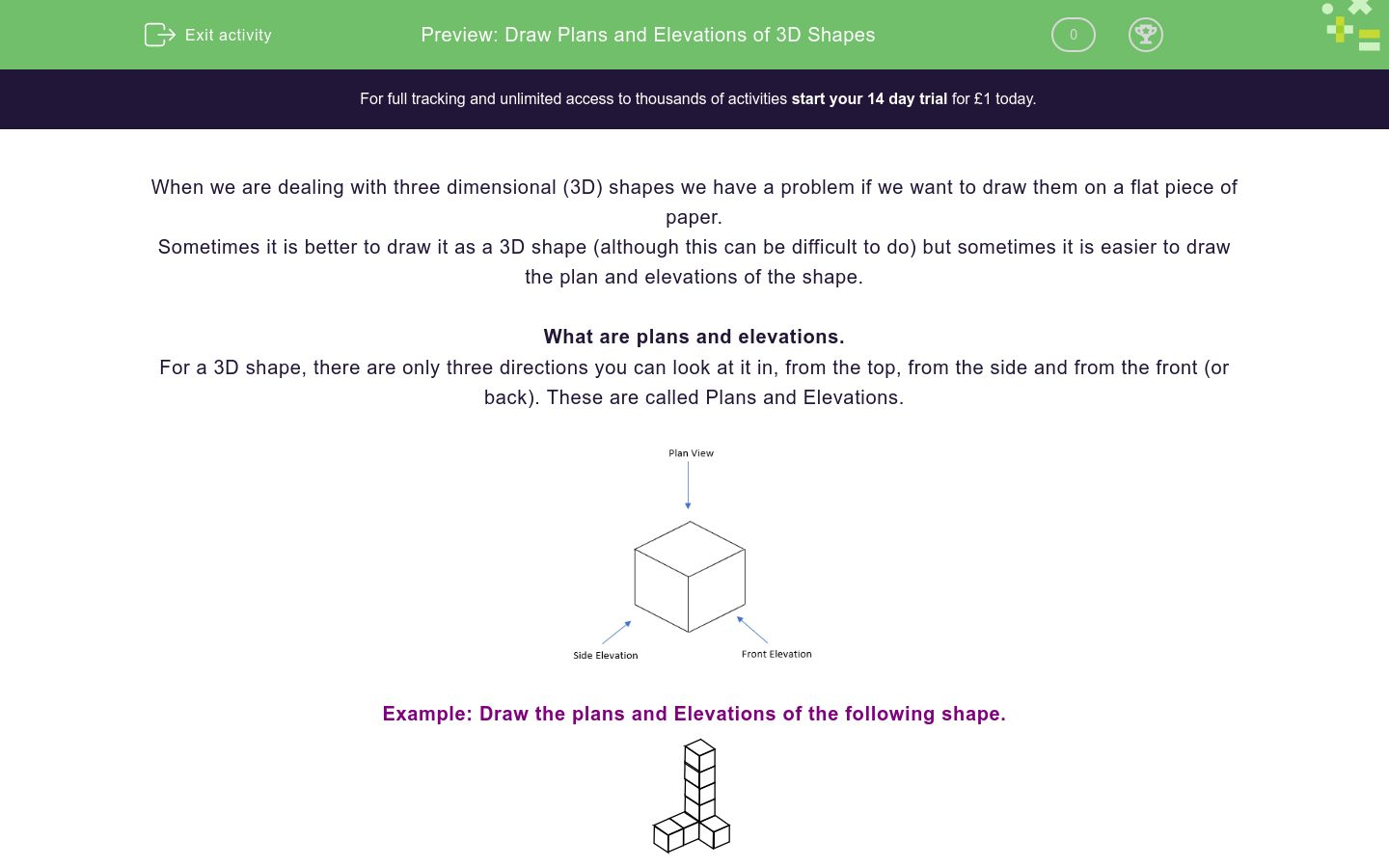 Draw Plans and Elevations of 3D Shapes Worksheet - EdPlace