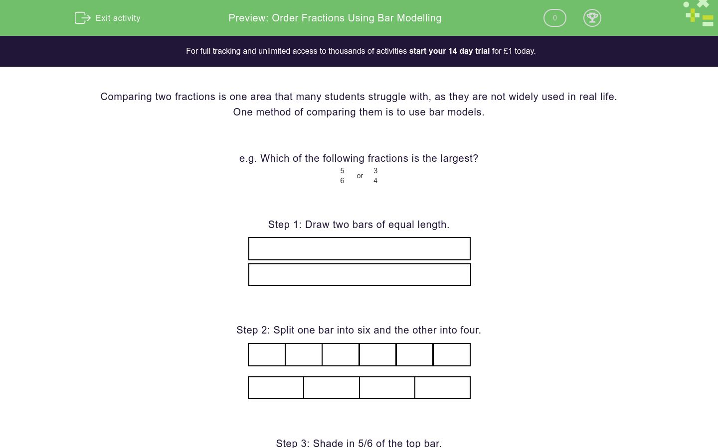 Order Fractions Using Bar Modelling Worksheet Edplace