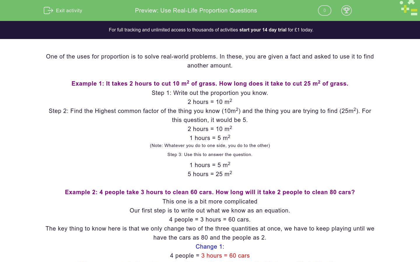 Solve Real Life Proportion Questions Worksheet - EdPlace
