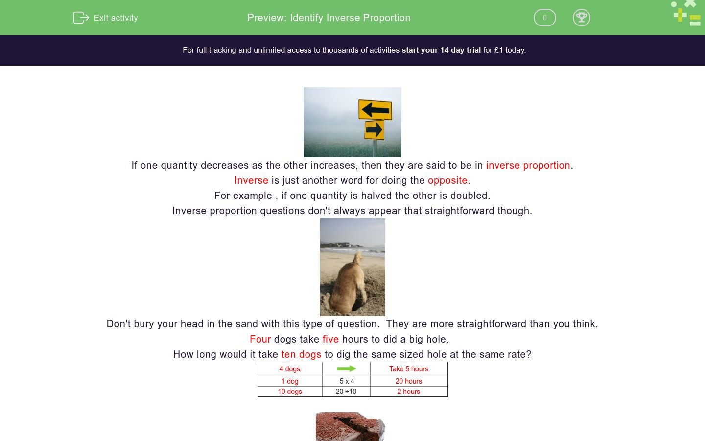 Identify Inverse Proportion Worksheet - EdPlace