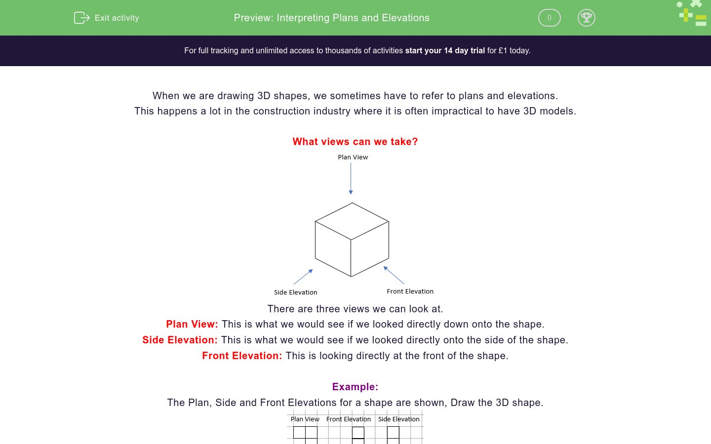 Interpreting Plans and Elevations Worksheet - EdPlace