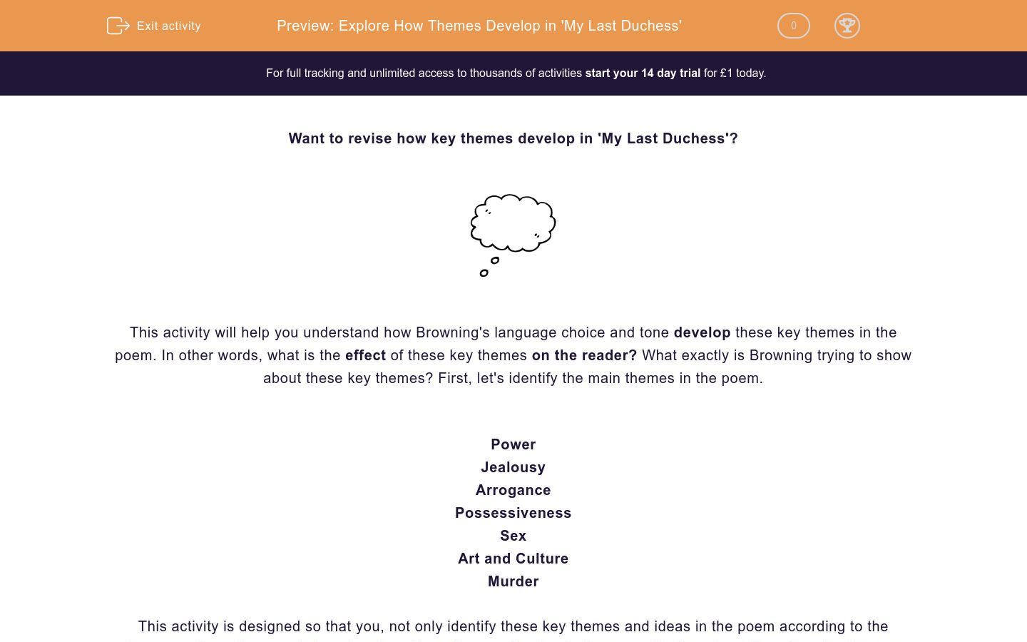 Explore How Themes Develop in 'My Last Duchess' Worksheet - EdPlace