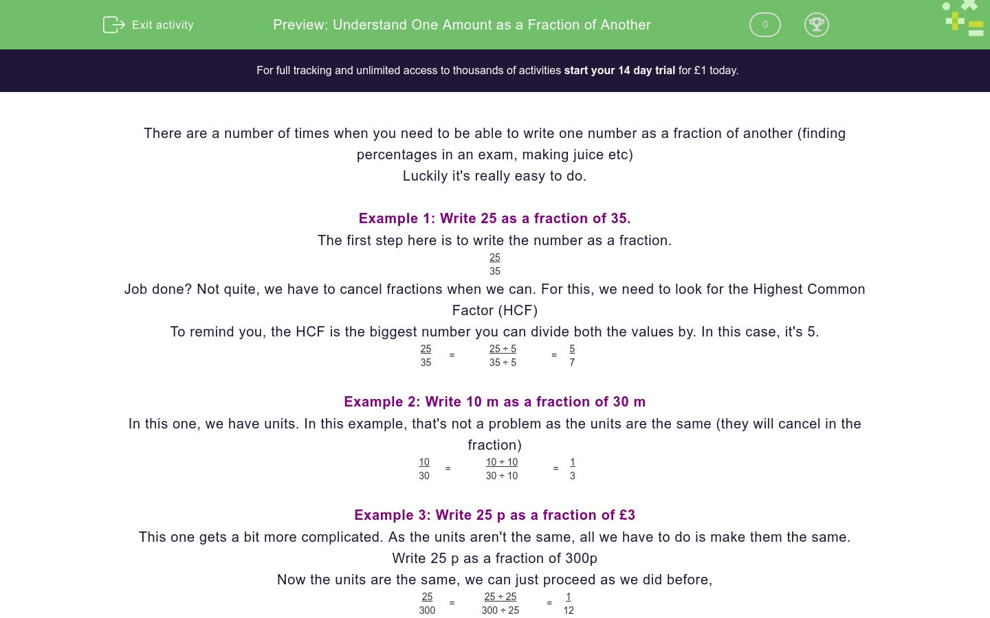 Understand One Amount as a Fraction of Another Worksheet - EdPlace