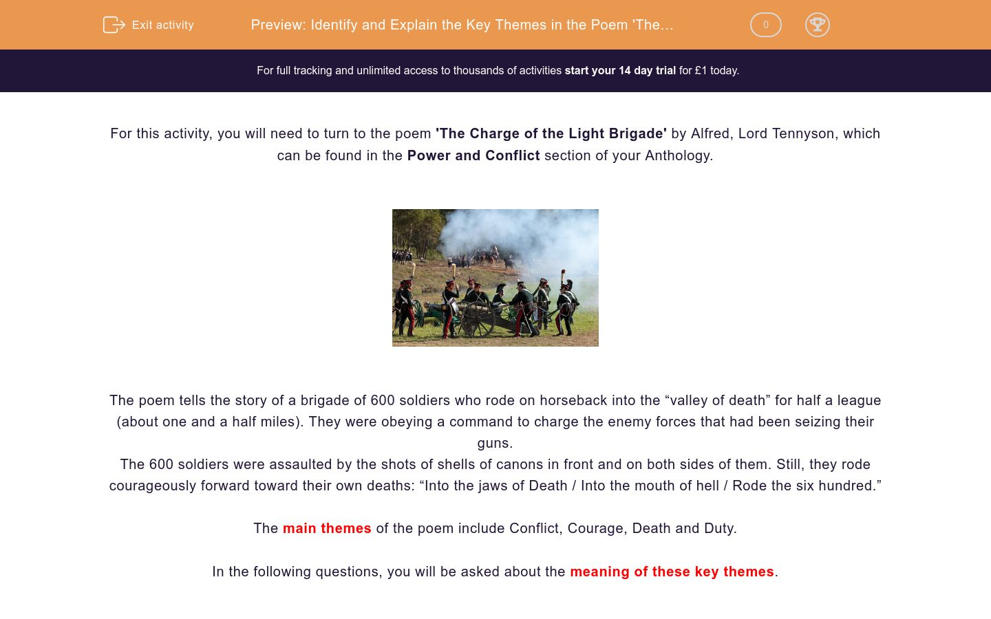 Identify and Explain the Key Themes in the Poem 'The Charge of the ...